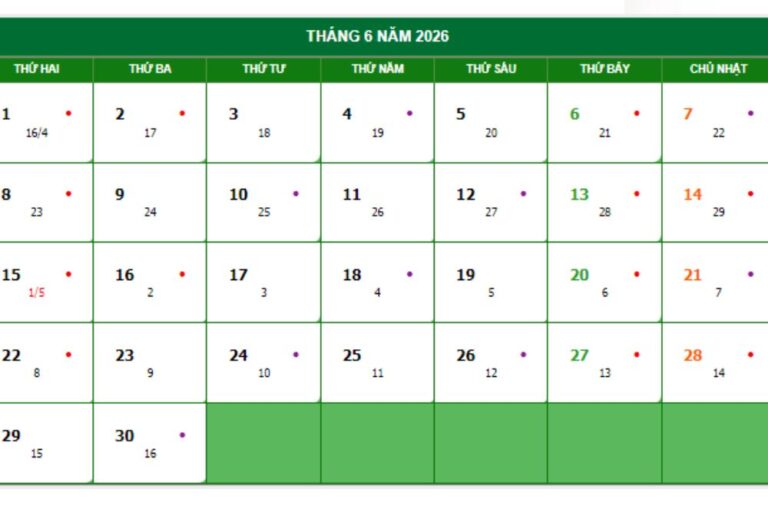 Tháng 6 có bao nhiêu ngày? Các ngày lễ trong tháng 6